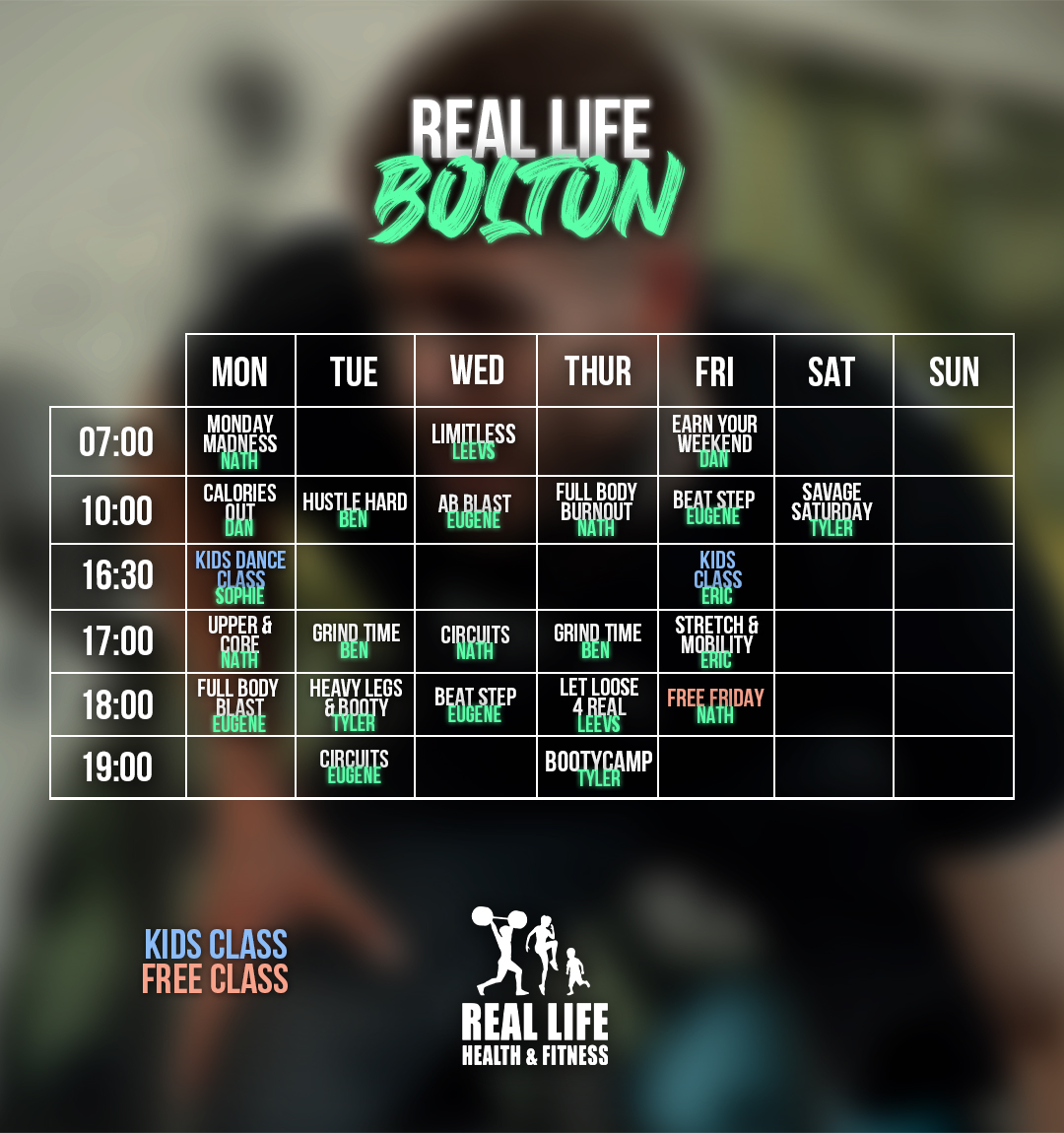 Timetable - Real Life Health and Fitness