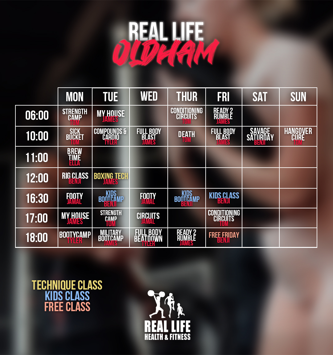 Timetable - Real Life Health and Fitness